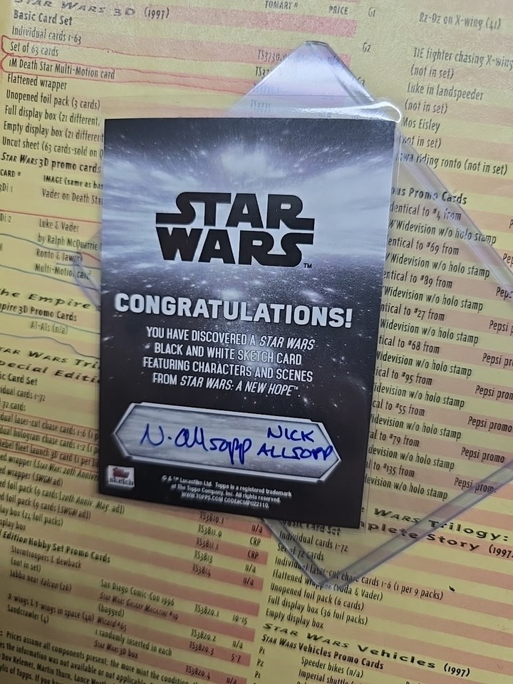 Topps Star Wars A New Hope B&W ink Sketch Card Nick Allsopp 2018 Tusken ...