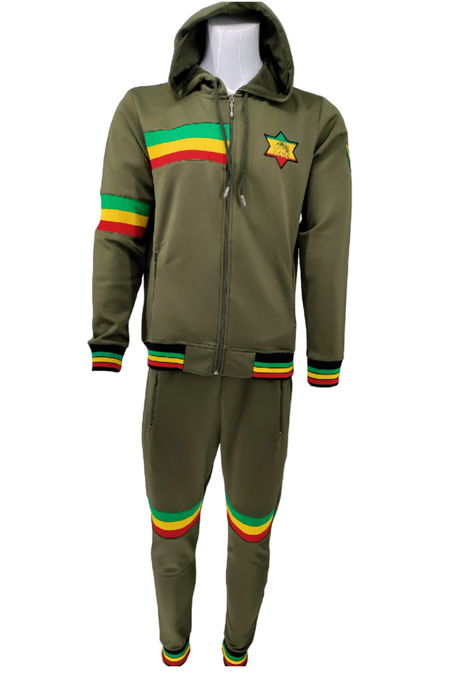 Men's Rasta Tracksuit 2 Piece Set Mens rasta Hoodie & Joggers Zip Pants ...