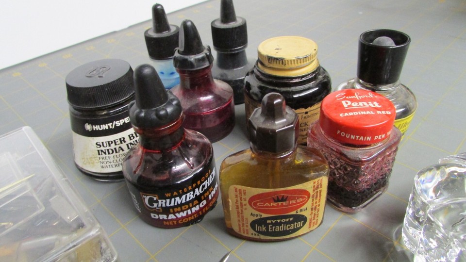 Vintage Calligraphy Lot Nibs, Ink, Rounded Pointed Pens, Drafting ...