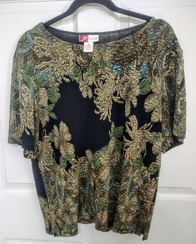 Women's XL Gold Black Olive Textured Jacquard Goth Floral Pullover ...