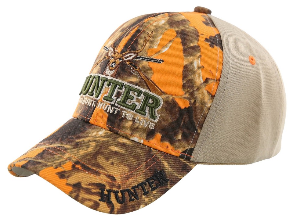 HUNTER LIVE TO HUNT DEER BUCK OUTDOOR SPORTS CAP HAT ORANGE CAMO TAN | eBay