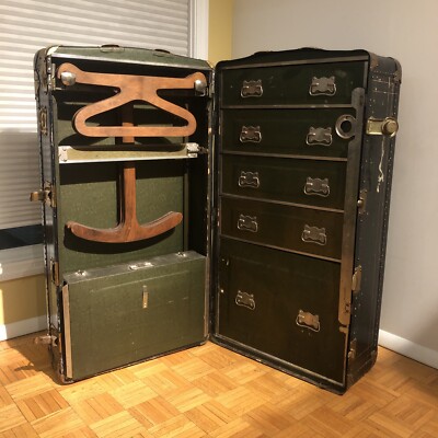 Antique Hartmann(?) Gibraltarized Steamer Trunk Wardrobe - 40 x 21 x 16 ...