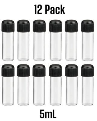 5mL Small Clear Glass Vials with Black Screw Cap ( 12 Count ) | eBay