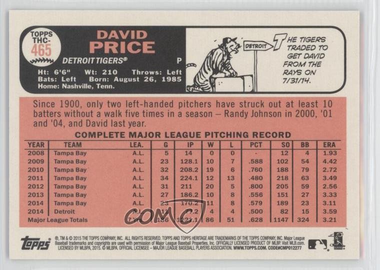 2015 Topps Heritage Hot Box Chrome Purple Refractor David Price #THC ...