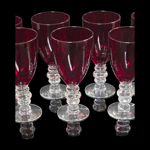7 Duncan Miller Ruby Red Wine Goblets Cordials Clear Glass Stem 5" | eBay
