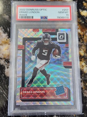 2022 Drake London RC #207 Donruss Optic Wave Psa 10 Gem Mint #219/300 ...