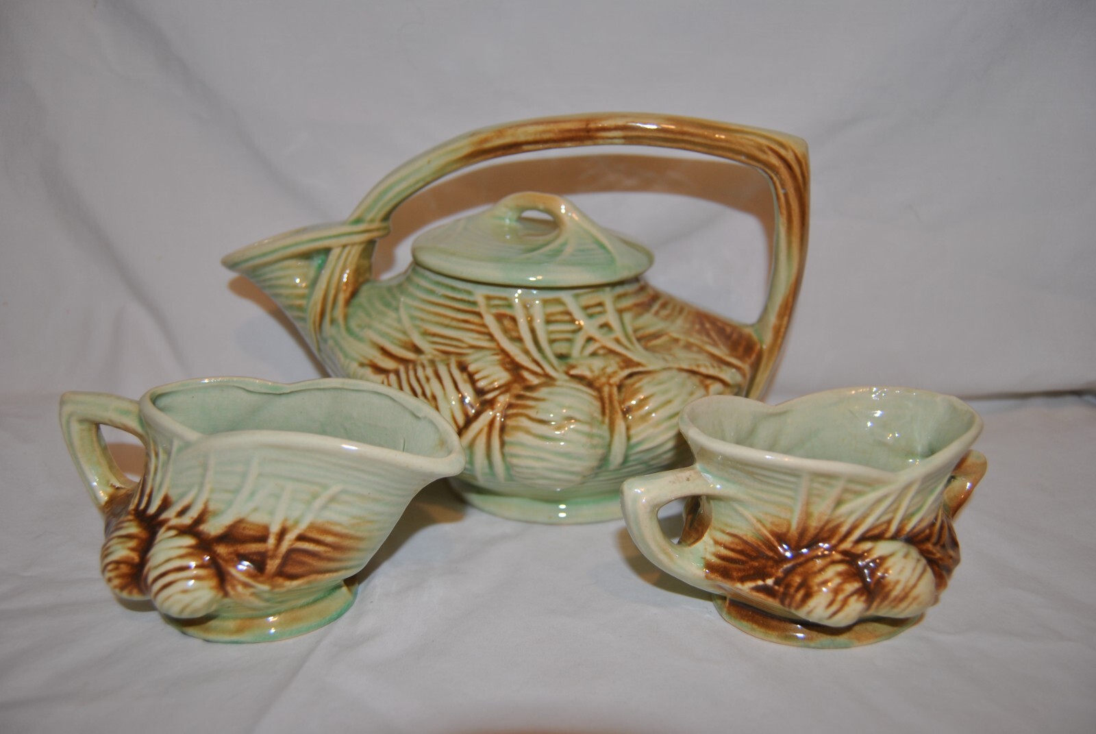 Mccoy Pinecone Tea Pot Set In A Rustic Glaze | eBay