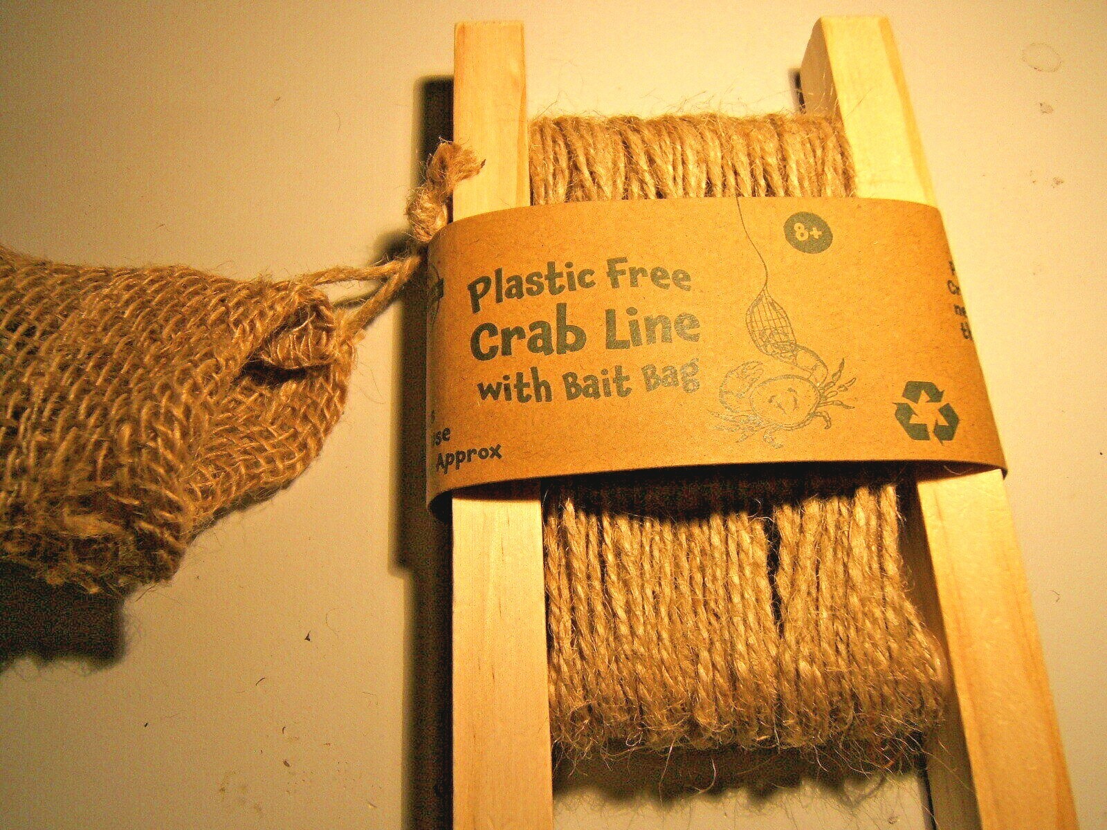 WOODEN ECO-FRIENDLY CRABBING LINE HESSIAN BAIT BAG NO PLASTIC STONE ...