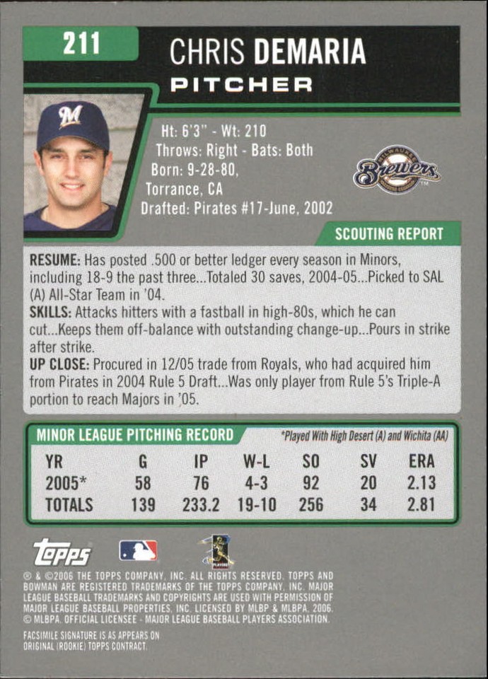 2006 Bowman Gold #211 Chris Demaria | eBay