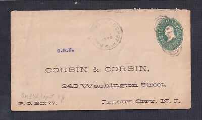 USA 1899 2C PS COVER NORTH BRANCH DEPOT SOMERSET COUNTY DPO NEW JERSEY ...