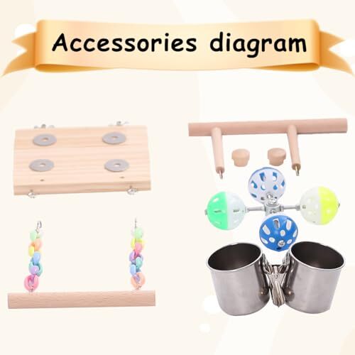 Bird Swing Platform Bird Stand Perch with Rotating Balls Toy and Cups ...