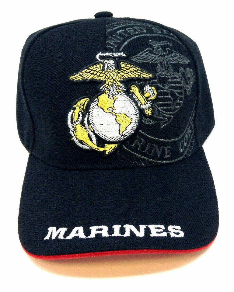 USMC UNITED STATES MARINE CORPS US MILITARY HAT CAP MARINES BLACK RED ...