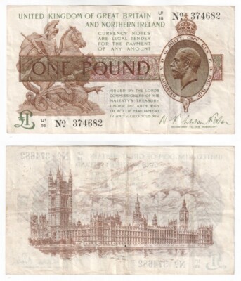 Treasury £1 Pound Banknote, Prefix U1/16 (from 1927) T35 - VF | eBay UK