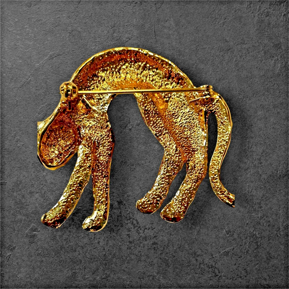 Vintage Leopard Brooch Gold Tone Rhinestone Black Enamel Green Eyes Cat ...