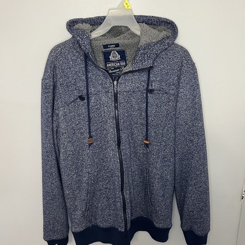 American Rag Men's XL Blue Hoodie Fleece Faux Fur Lined Winter ...