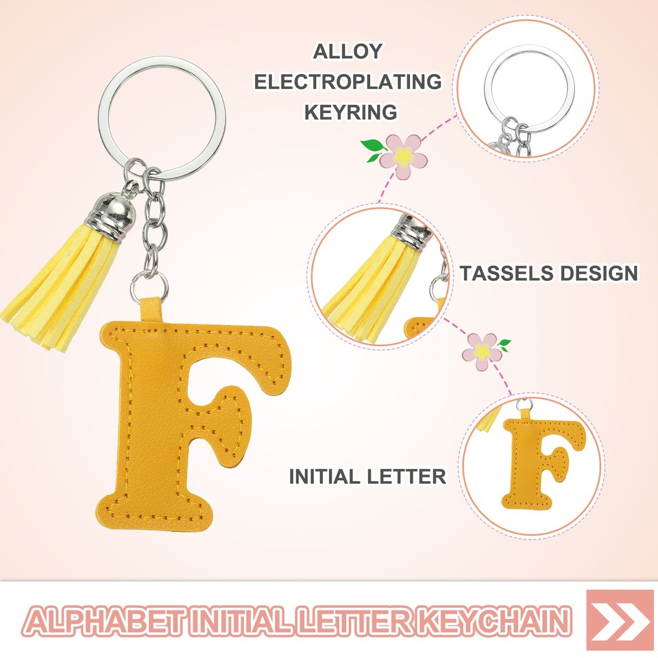 Initial Letter Keychain, Cute Leather Keychains with Tassel Letter F ...