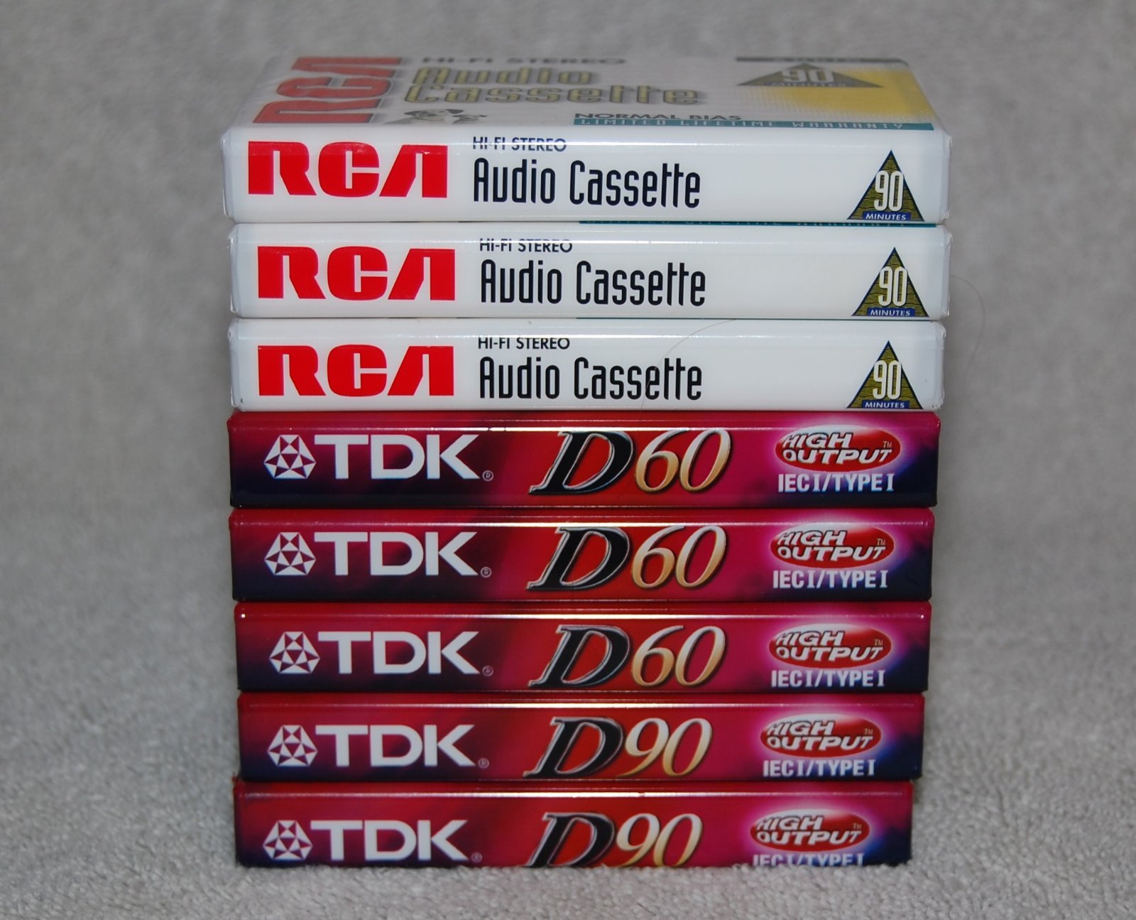 Lot of 8 Cassette Tapes (5) 90min- RCA & TDK D90 (3) 60min TDK D60 ...