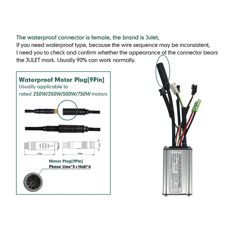 Ebike 36/48V KT-15A 6mos Square Wave Controller For 250W-350W Brushless ...