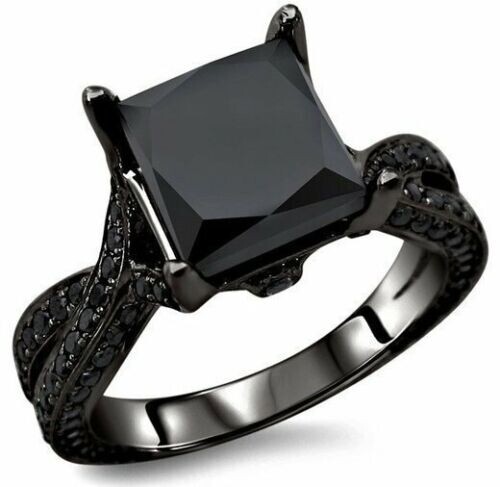2Ct Princess Lab-Created Black Diamond Engagement Ring 14K Black Gold ...