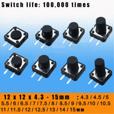 12x12x4,3 - 15 mm Mini Taster Drucktaster klein Mikroschalter DIP 2 ...