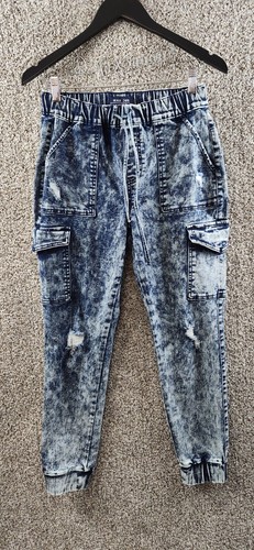Wax Jean Acid Wash Jogger Jeans Cargo Pockets Stretch Elastic Waist ...