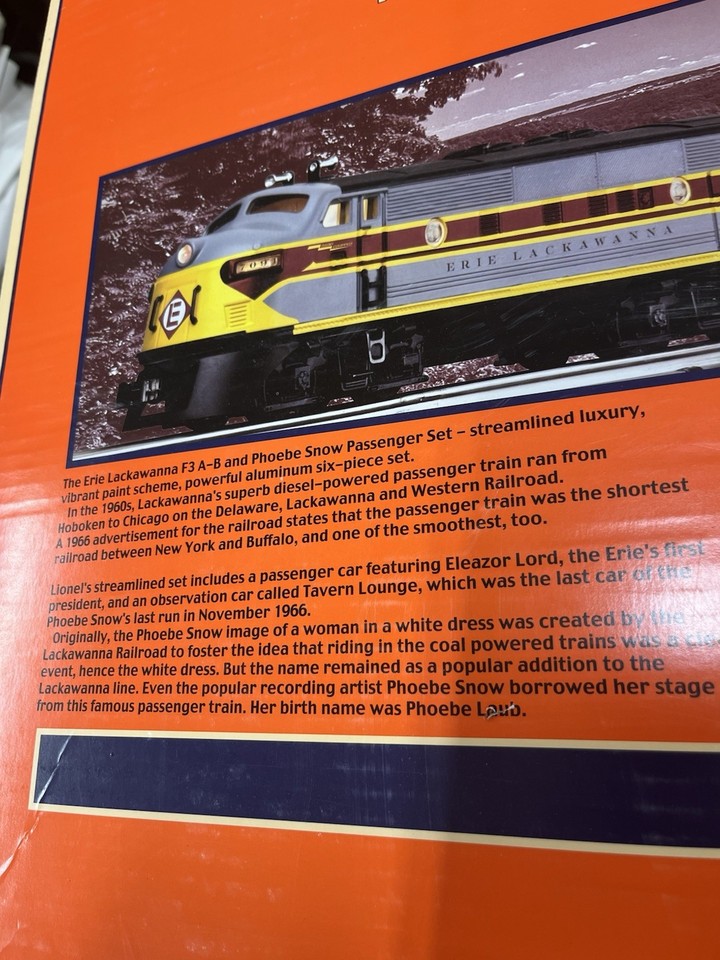 Lionel 6-29122 Erie Lackawanna F3 AB Phoebe Snow Passenger Set 1999 New ...