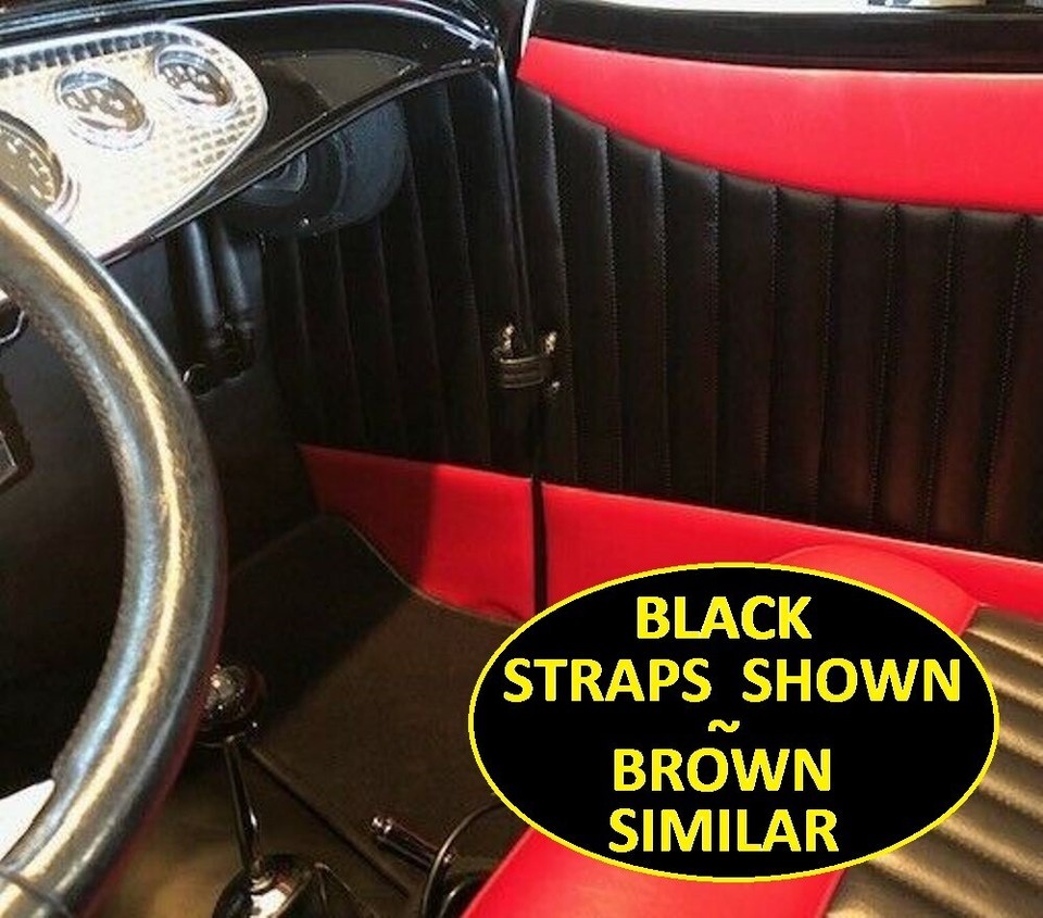 BROWN DOOR CHECK/STOP STRAPS FOR HOT ROD RAT ROD CUSTOM W/ INSTALLATION ...