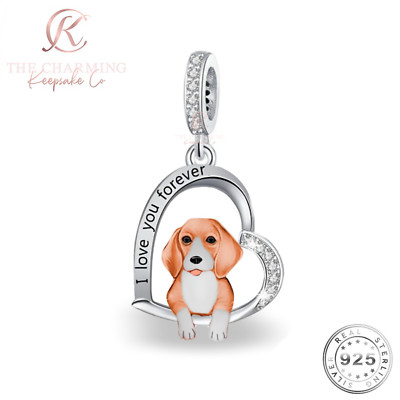 Beagle Dog Charm Genuine 925 Sterling Silver & Rose Gold Gift-I Love ...