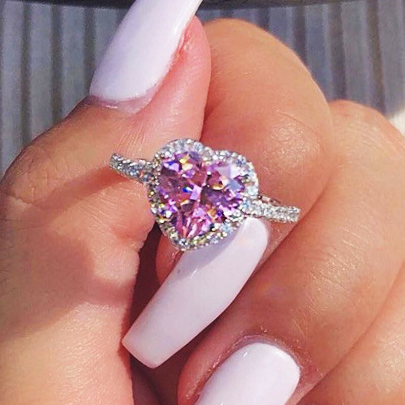 Pretty Ring Women 925 Silver Jewelry Heart Shape Cubic Zircon Ring Sz 6 ...