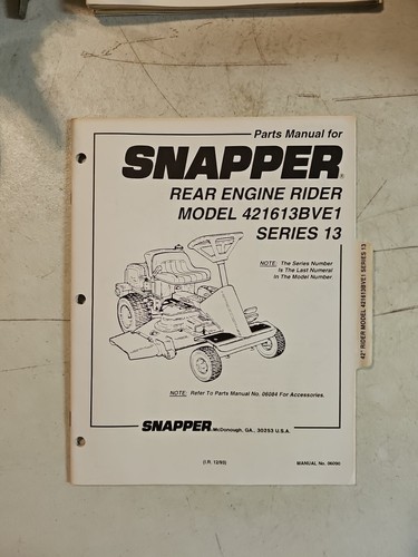 Vintage Snapper Rear Engine Rider Lawn Mower Parts Manual. Model ...