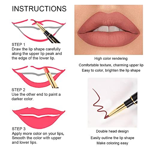 evpct 6Pcs Lip Liner and Lipstick Combo Set DNM 2-in-1 Waterproof ...
