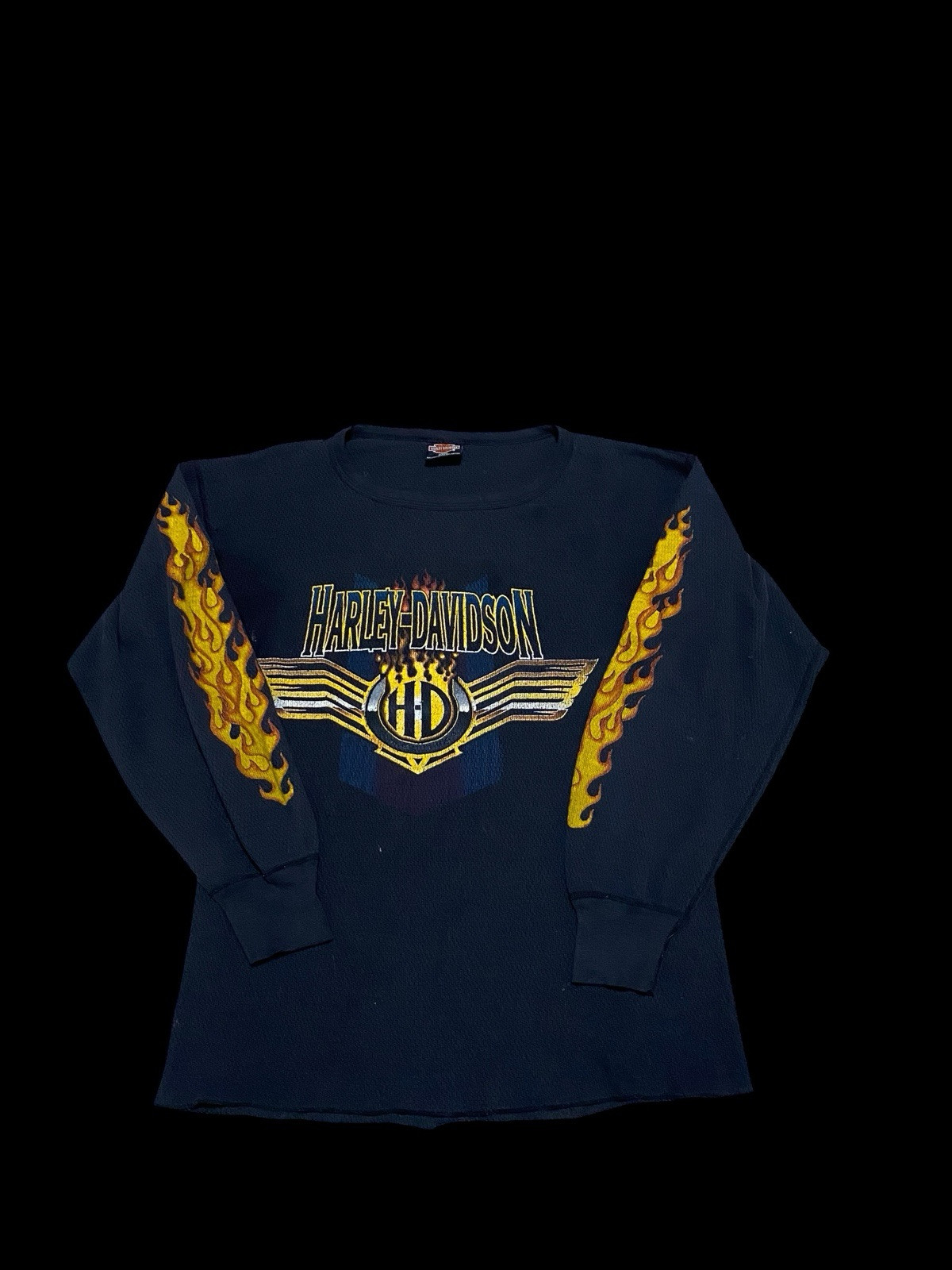 Rare Vintage Harley Davidson Long Sleeve Flame Therma… - Gem