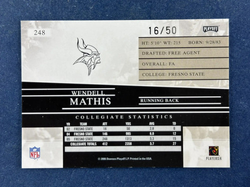 2006 Playoff Prestige - Rookie Wendell Mathis #248 Xtra Points Green ...