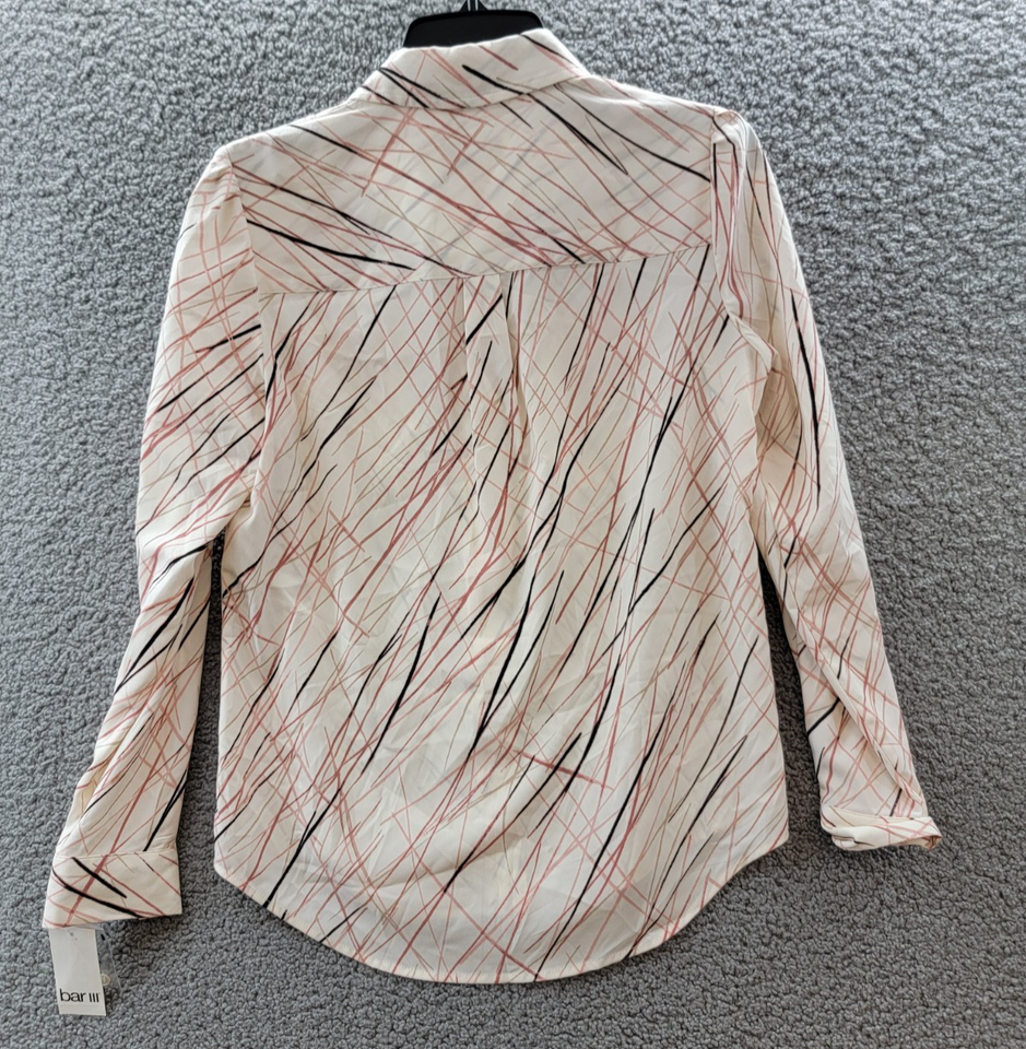 Bar III Graphic Line Print Blouse Womens XS Bar White Multi Front ...