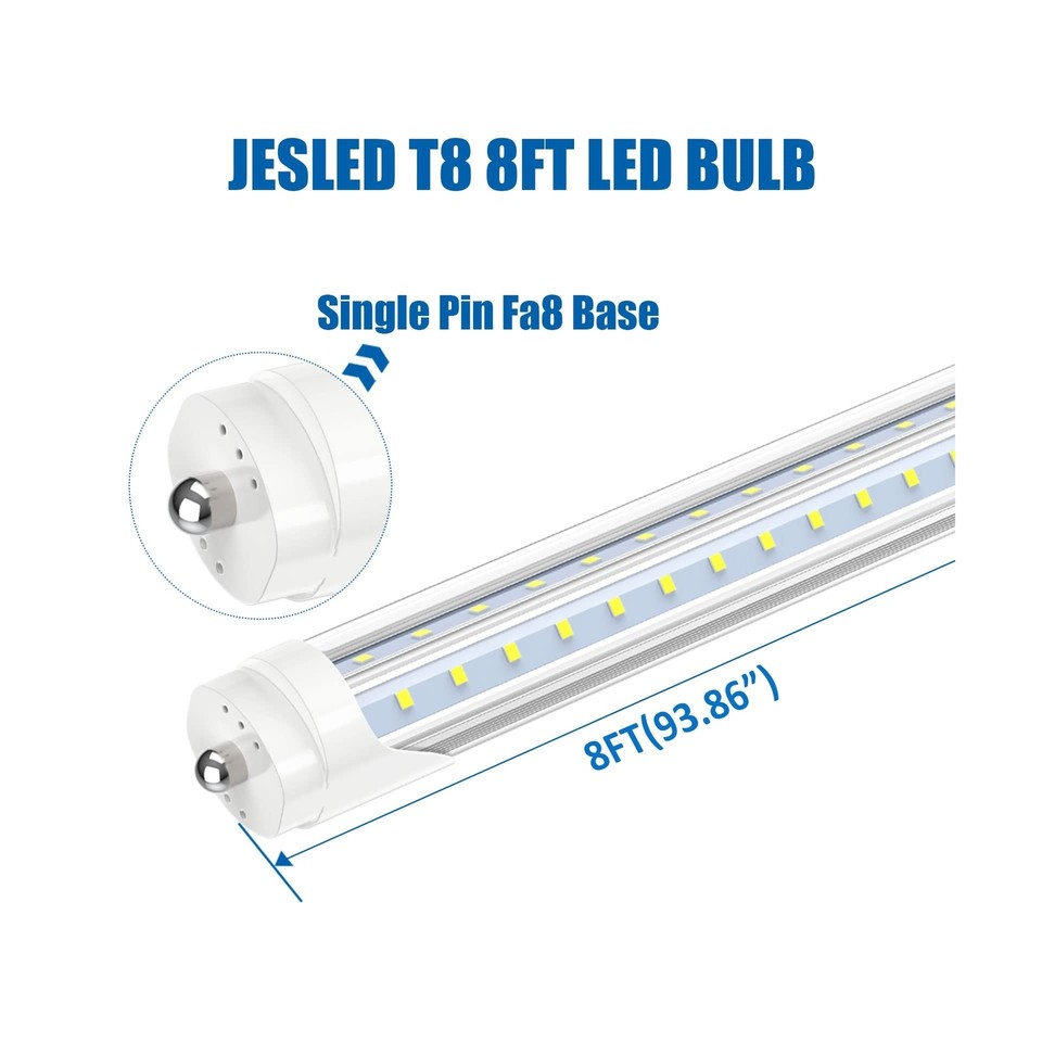 JESLED T8/T10/T12 8FT LED Tube Light, Single Pin FA8 Base, 50W 6000LM ...