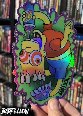 Crazy Bart Simpson Holographic Sticker, Bent Back Tattoo Design the ...