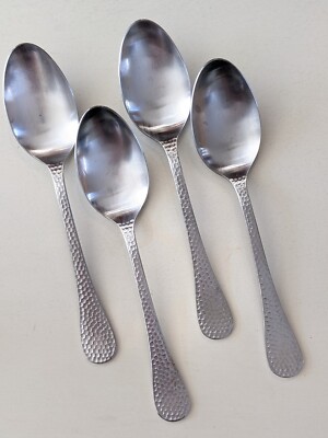 Wallace CONTINENTAL HAMMERED Stainless 4 Oval Soup Spoons 18/0 Flatware ...