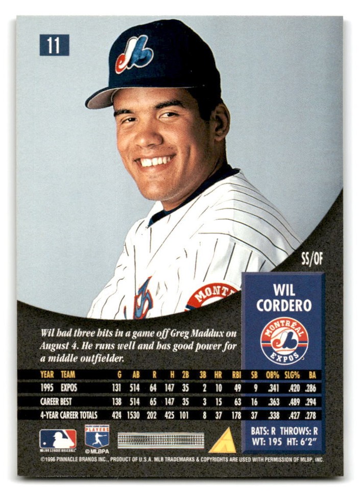 Wil Cordero 1996 Pinnacle #11 Montreal Expos BASEBALL | eBay