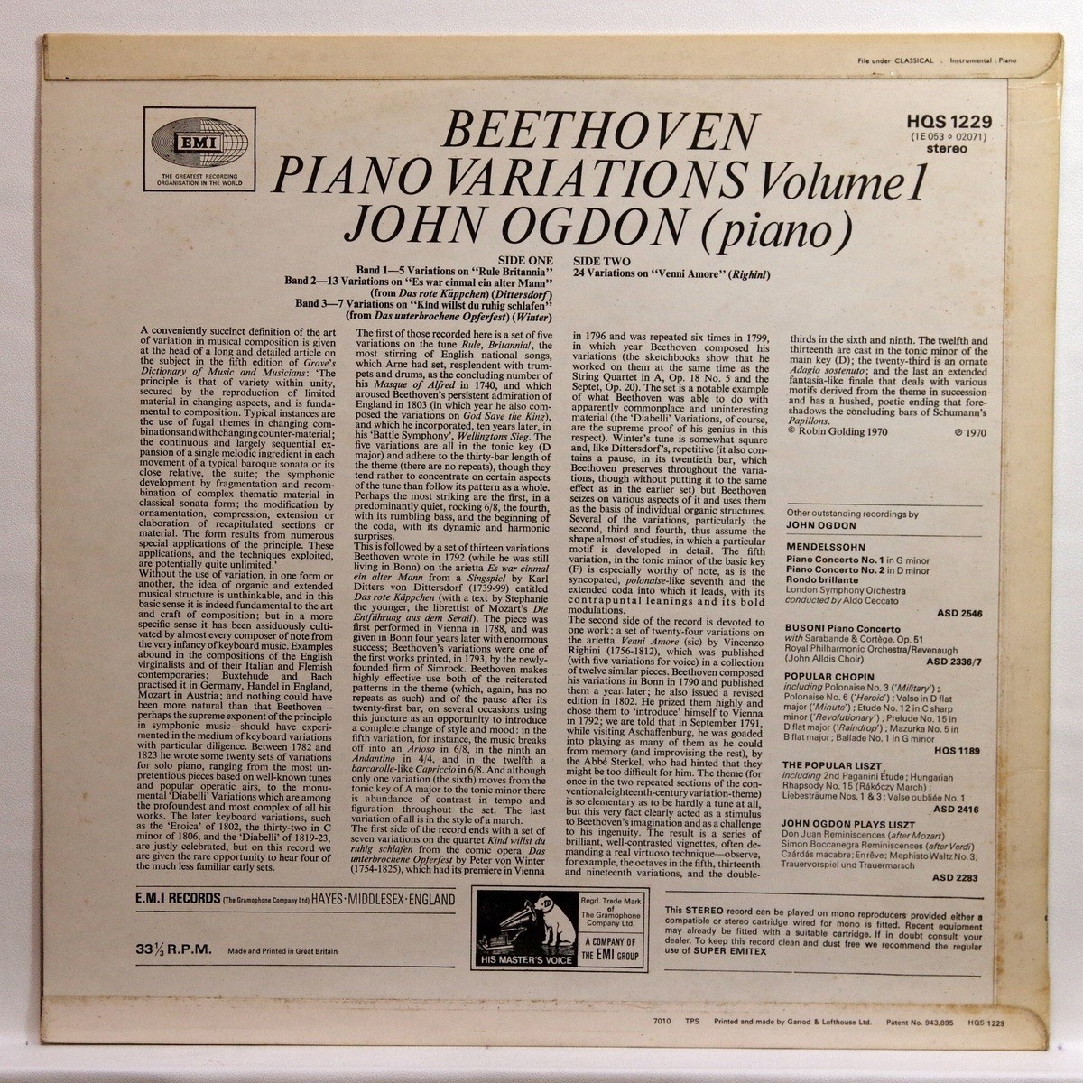 JOHN OGDON - BEETHOVEN piano variations vol.1 EMI HQS1229 LP EX+ | eBay