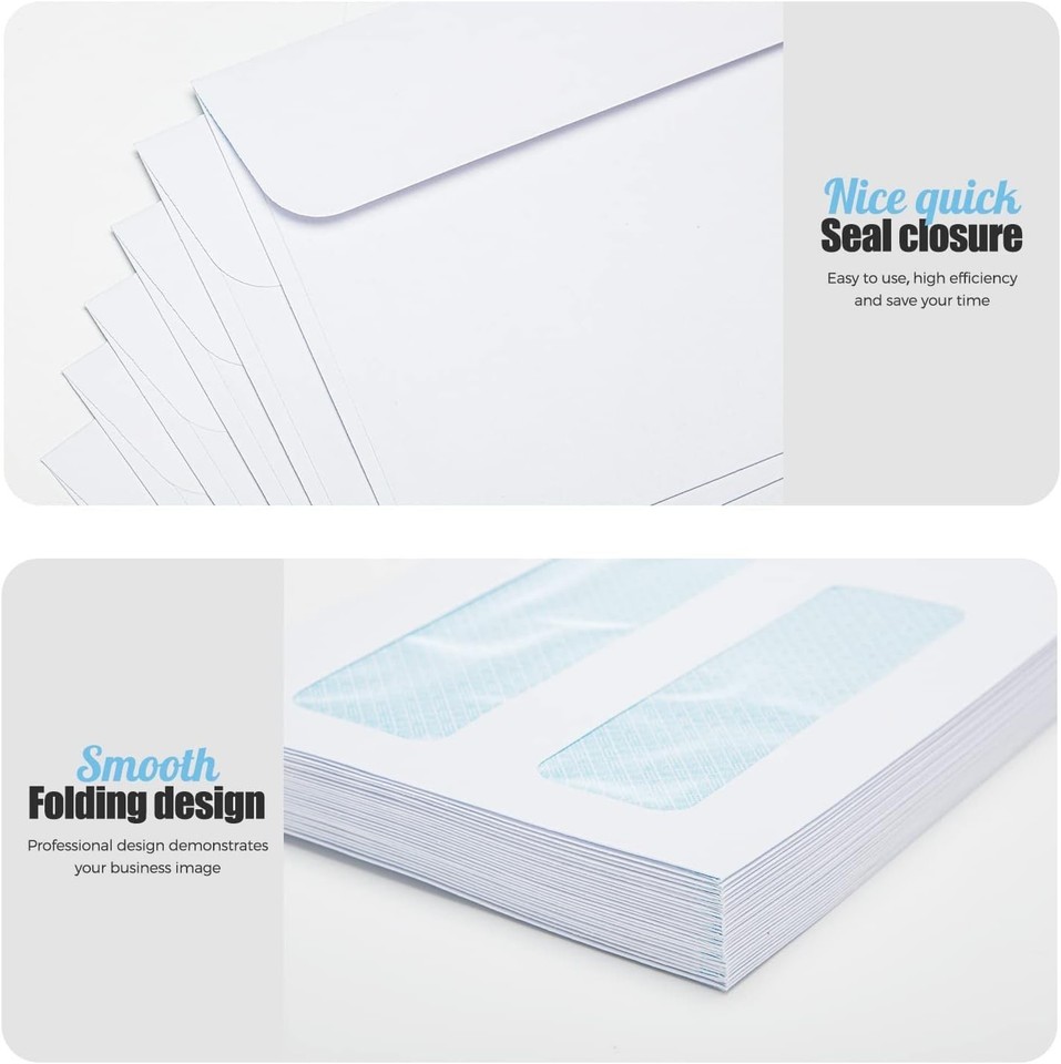 500Pack Double Window Envelopes Self Seal Security Envelopes For ...