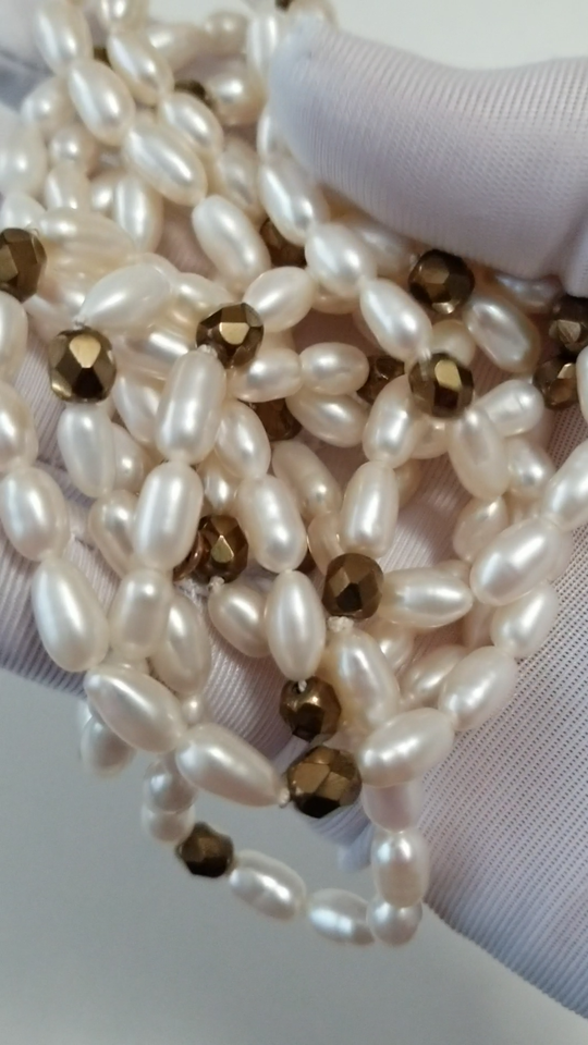Genuine Freshwater Pearl 66" Continuous Strand Necklace Rice-Shaped ...