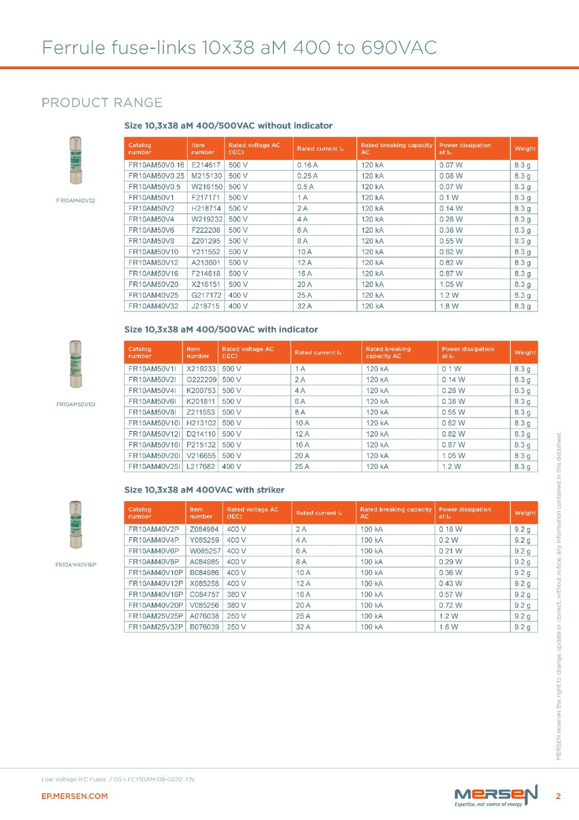 MERSEN FR10AM50V20 20A 500V Fuse FERRAZ SHAWMUT 10 x 38mm JPSF477 Qty ...