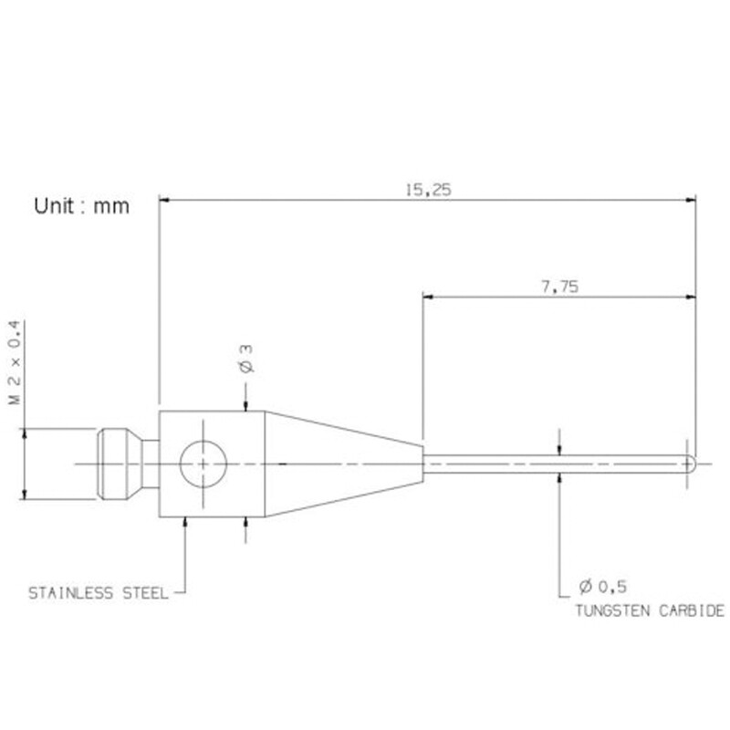 CMM Styli A-5003-1210 M2 Thread 0.5mm Cylindrical 15.3mm Length ...