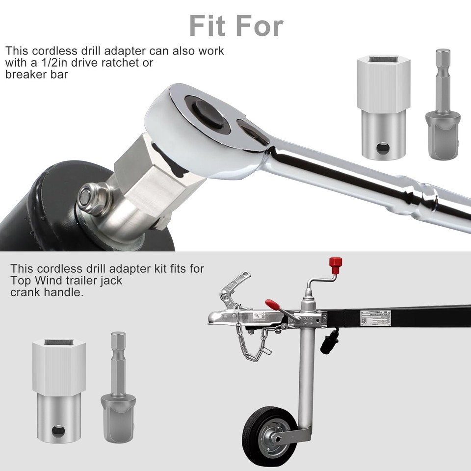 Trailer Jack Crank Handle Cordless Drill Adapter w/ 1/2 Inch Socket ...
