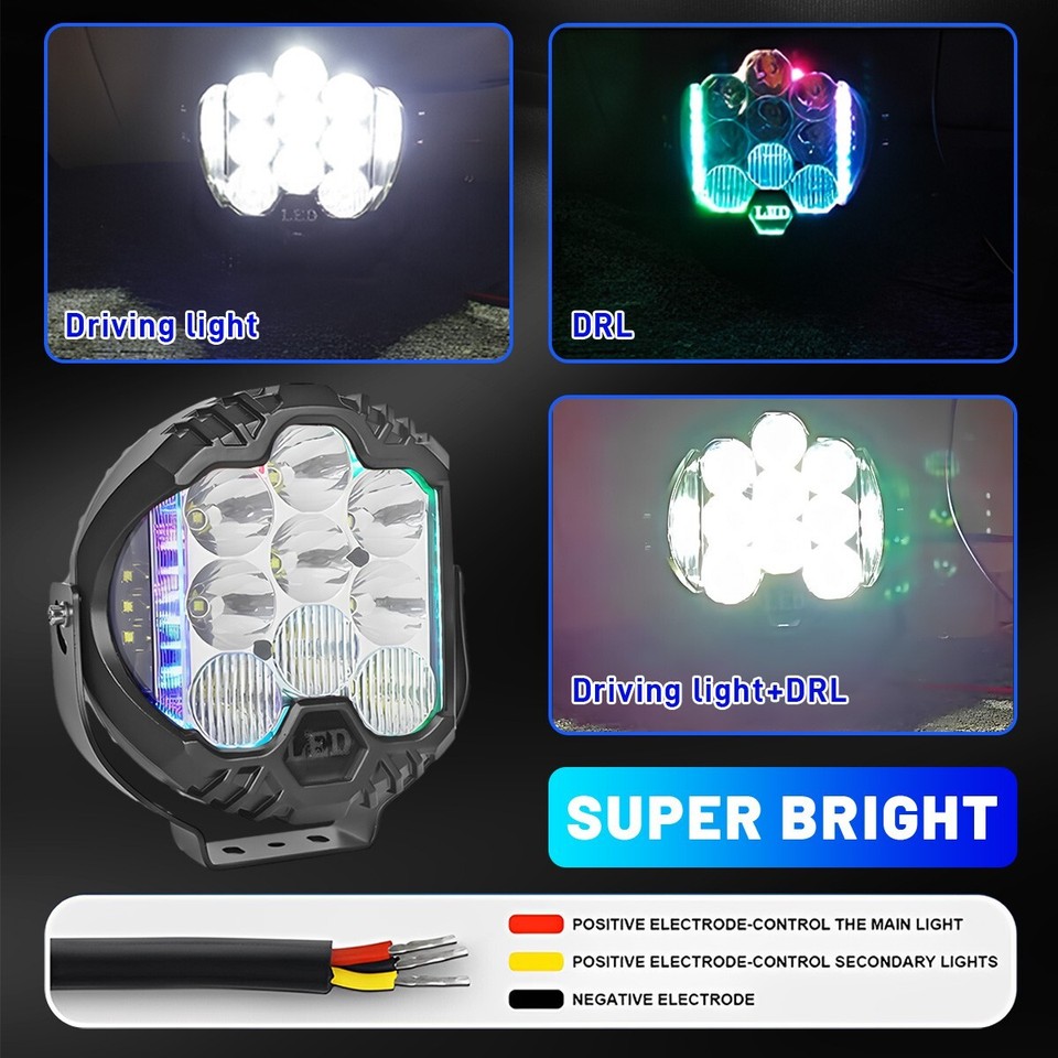 RGB 5/7inch LED Work Light Pods Spot Flood Combo Offroad SUV Driving ...