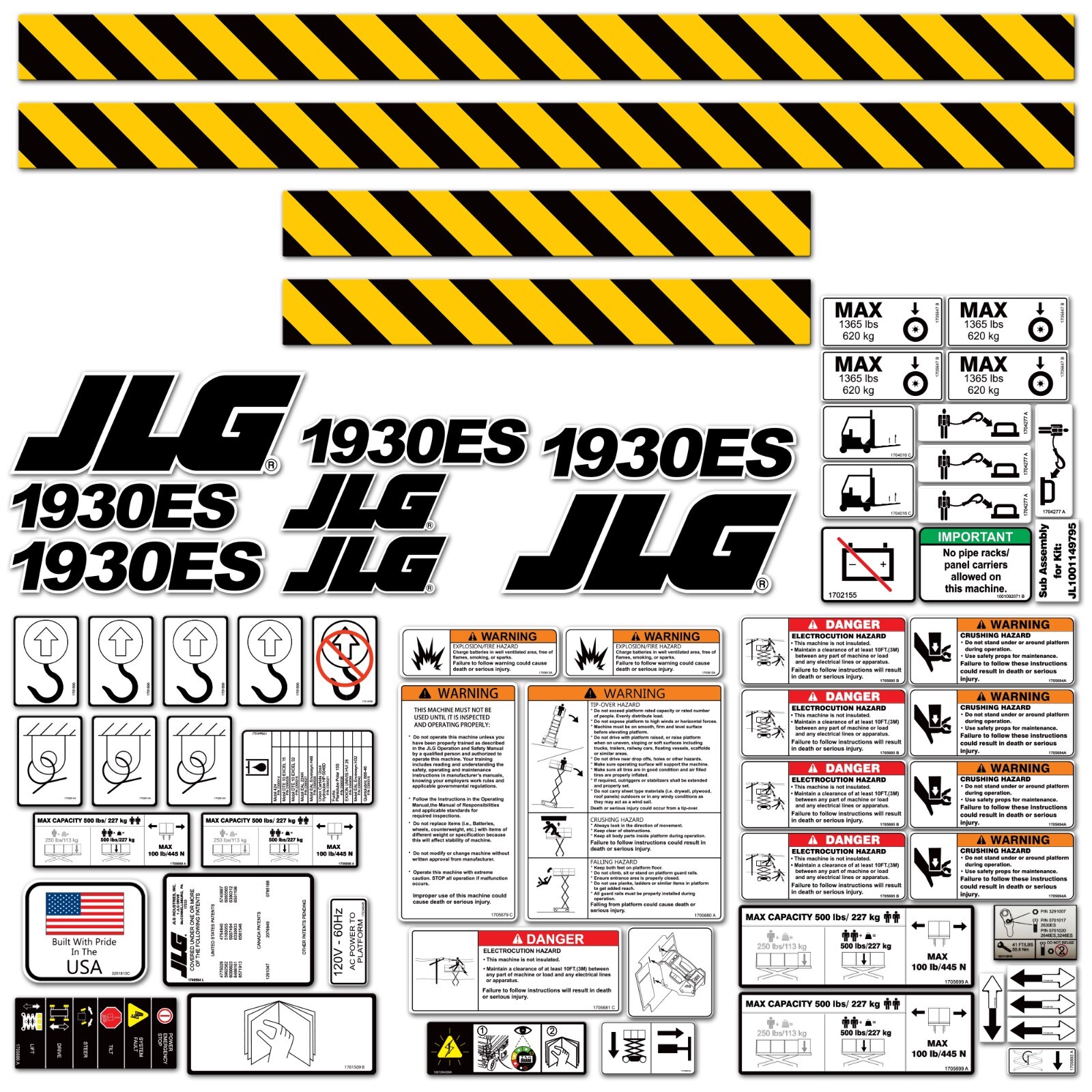 Decal Kit for JLG 1930ES Decal Kit 1930 Scissor Lift + Warning Stickers ...