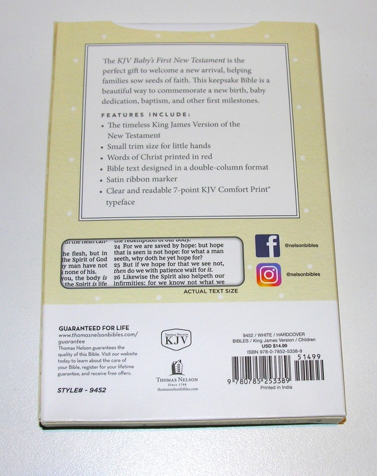 KJV Baby's First Bible New Testament, White Hardcover, Red Letter ...
