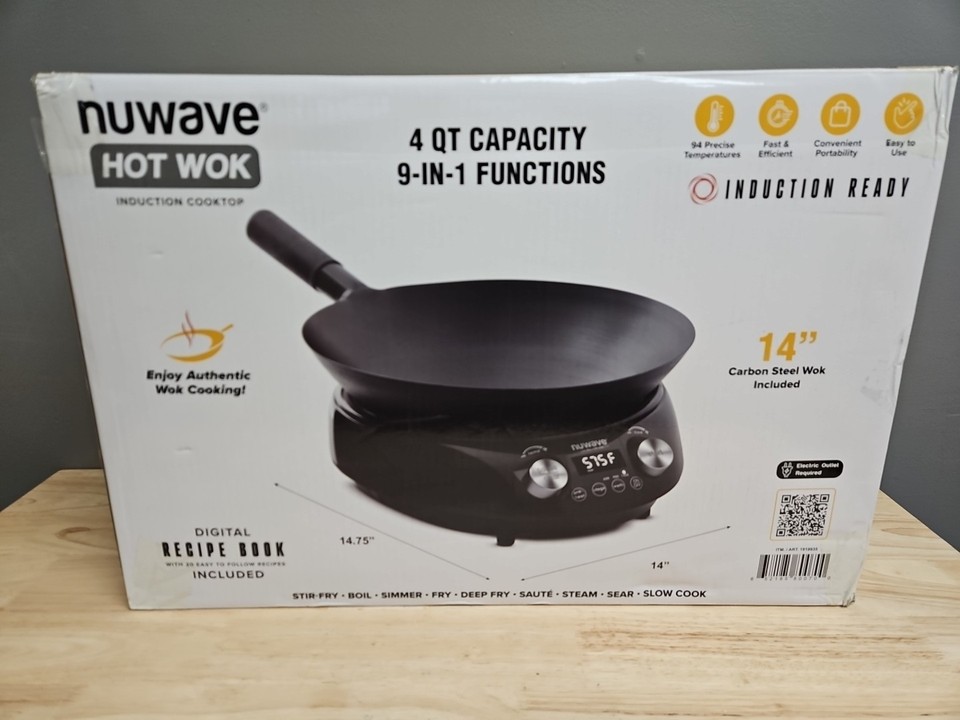 Nuwave Induction Hot Wok with 14" Carbon Steel Wok, Glass Lid & Stand ...