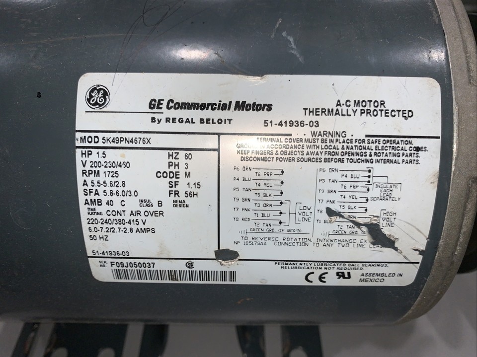 GE COMMERCIAL MOTORS A-C MOTOR THERMALLY PROTECTED MOD 5K49pn4676x | eBay