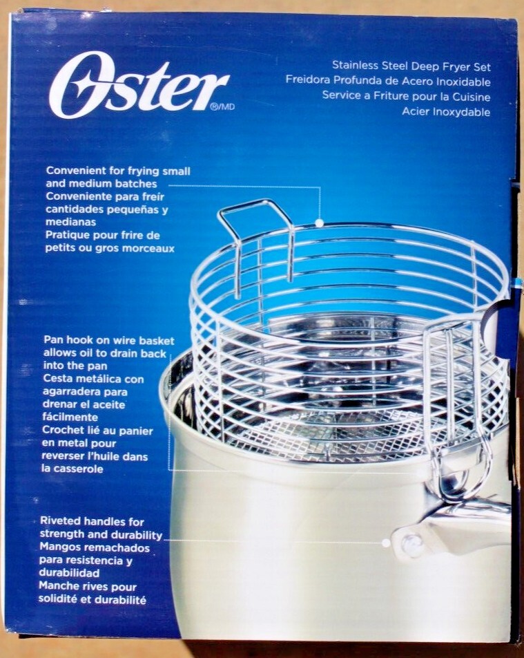 Oster-Sangerfield 3-pc Deep Fryer Set Stainless Steel Glass Lid Basket ...